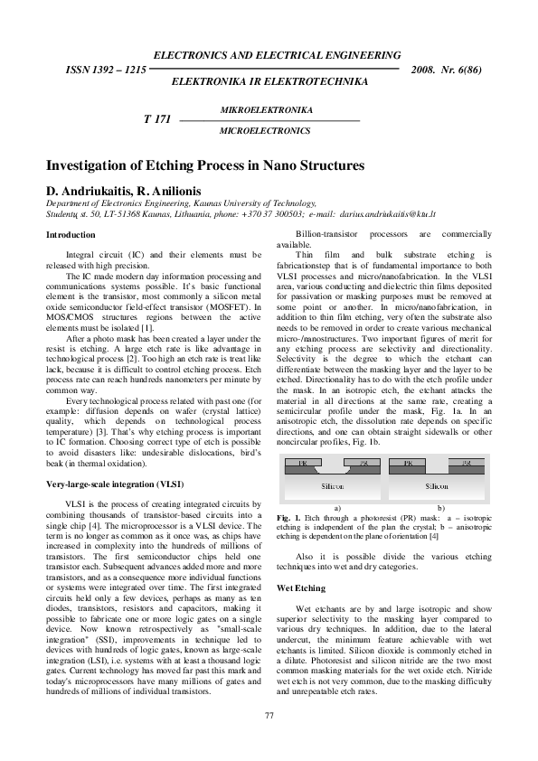 (PDF) Investigation of Etching Process in Nano Structures