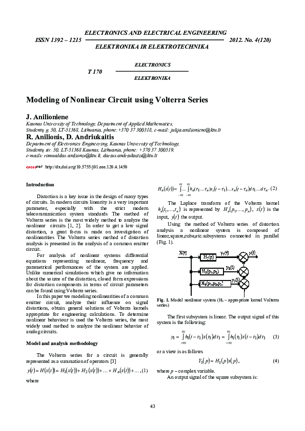 (PDF) Modeling of Nonlinear Circuit using Volterra Series