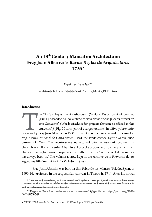 (PDF) An 18th Century Manual on Architecture: Fray Juan Albarrán’s ...
