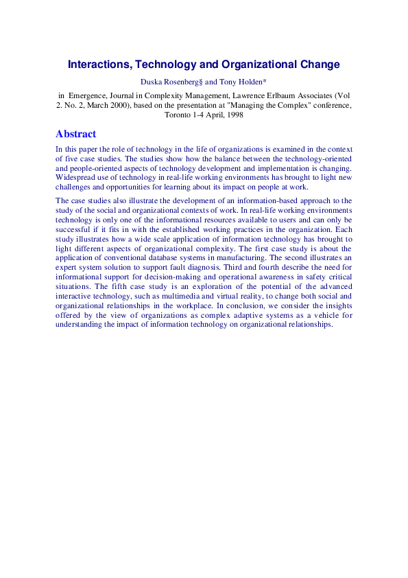 (PDF) Interactions, Technology, and Organizational Change