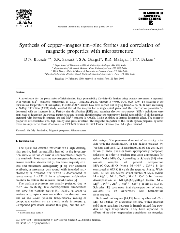 (PDF) Synthesis of copper–magnesium–zinc ferrites and correlation of ...