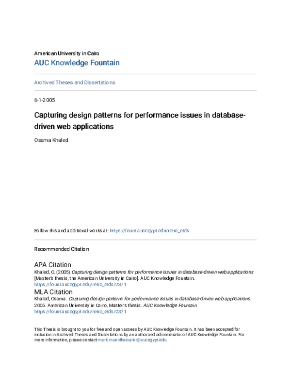 Pdf Capturing Design Patterns For Performance Issues In Database Driven Web Applications