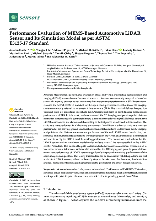 (PDF) Performance Evaluation of MEMS-Based Automotive LiDAR Sensor and Its Simulation Model as ...