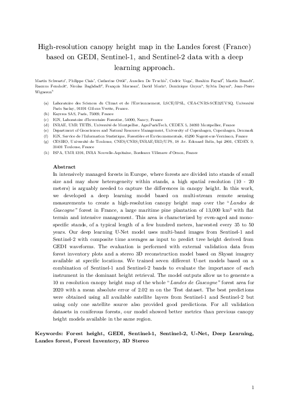 (PDF) High-resolution canopy height map in the Landes forest (France) based on GEDI, Sentinel-1 ...