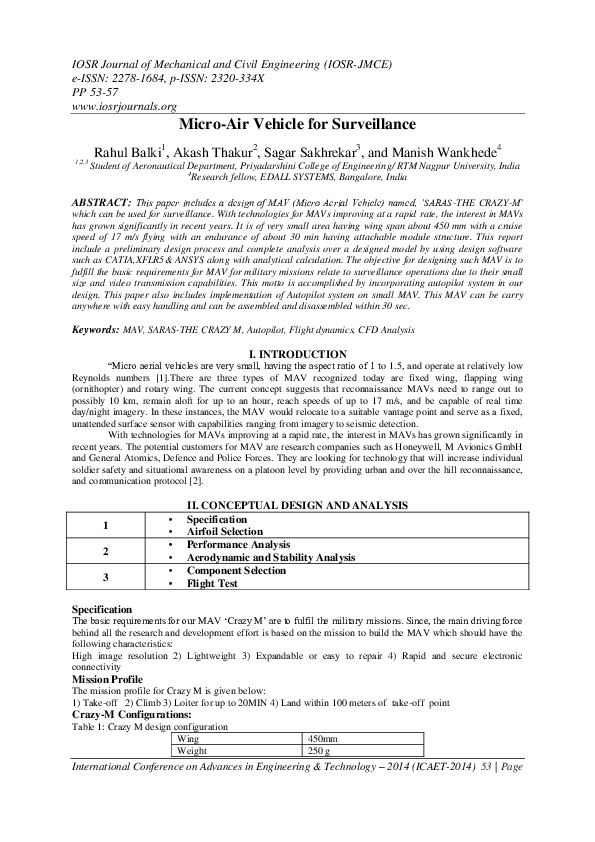 (PDF) Micro-Air Vehicle for Surveillance