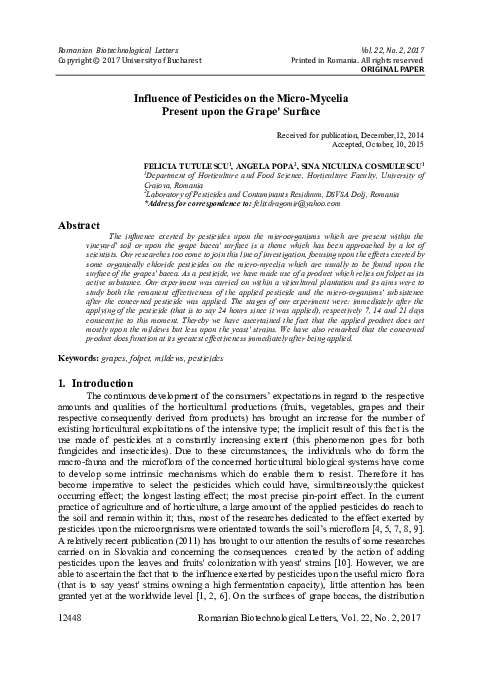 (PDF) Influence of Pesticides on the Micro-Mycelia Present upon the ...