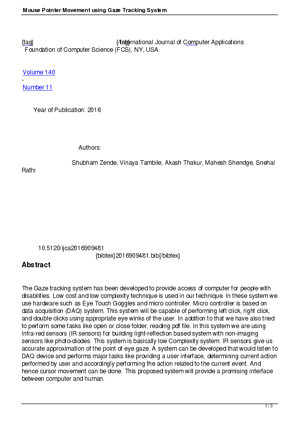 (PDF) Mouse Pointer Movement using Gaze Tracking System