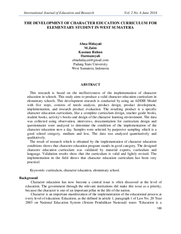 (PDF) The Development of Character Education Curriculum for Elementary ...