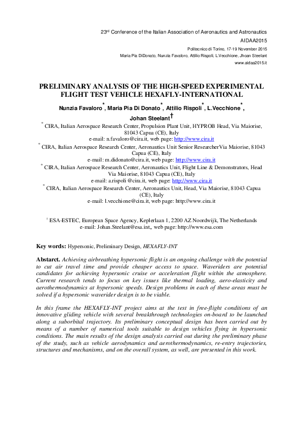 (PDF) Preliminary Analysis of the High-Speed Experimental Flight Test ...
