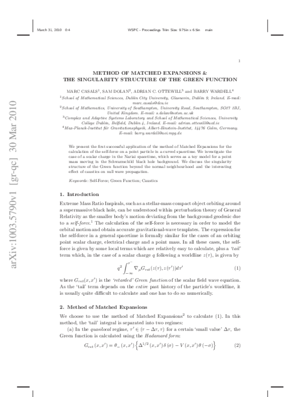 (PDF) Method of Matched Expansions and the Singularity Structure of the Green Function