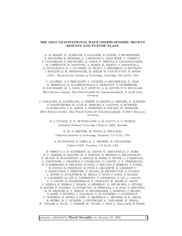 (PDF) The Ligo Gravitational Wave Observatories: Recent Results and ...