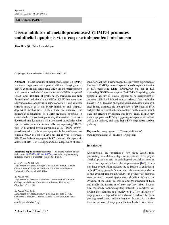 (PDF) Methylation of TIMP-3 Gene in Esophageal Adenocarcinoma