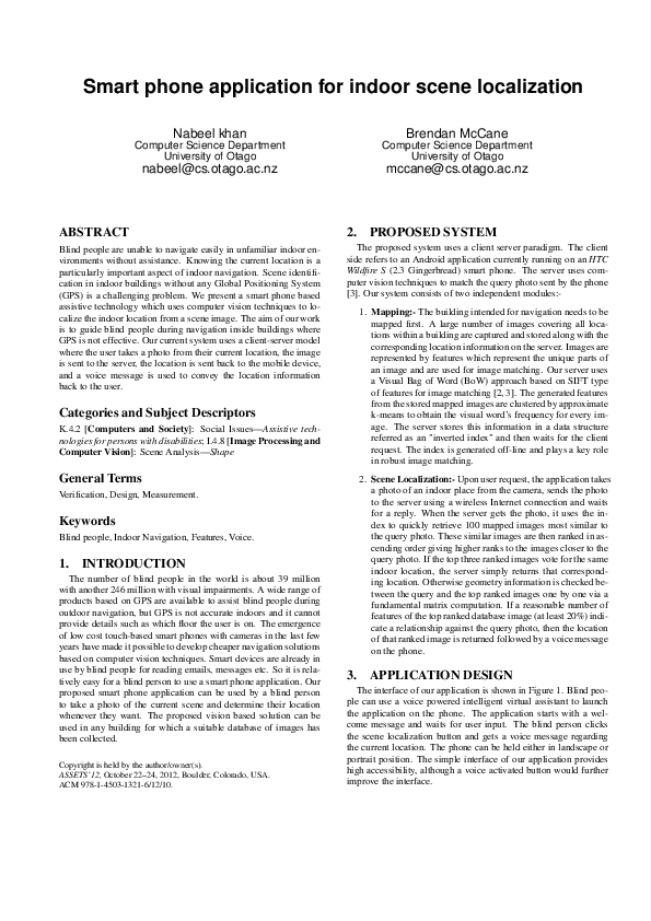 (PDF) Smartphone application for indoor scene localization