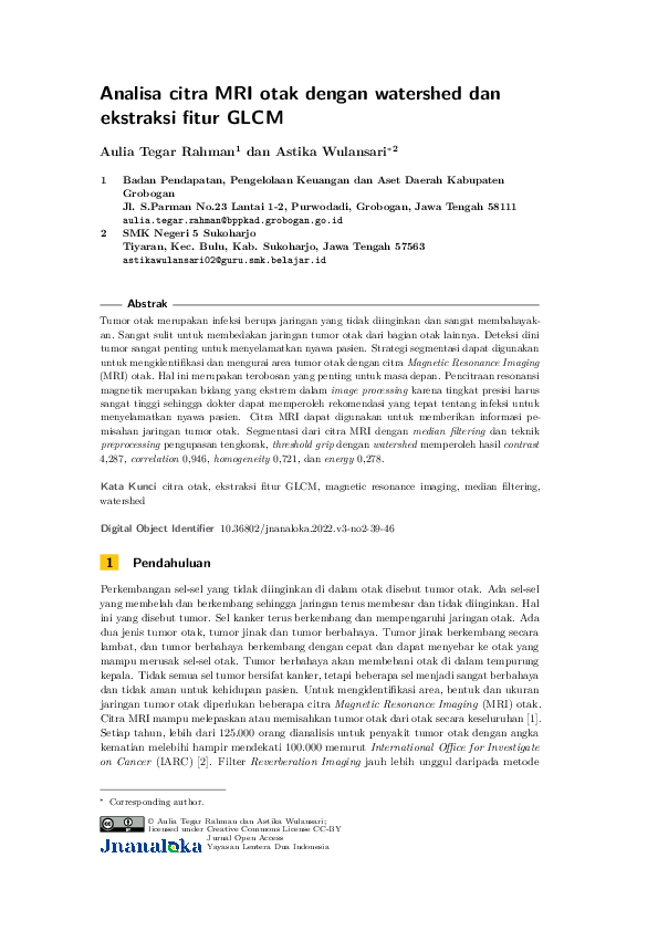 (PDF) Analisa gambar citra MRI otak dengan watershed dan ekstraksi fitur GLCM | ASTIKA WULANSARI ...