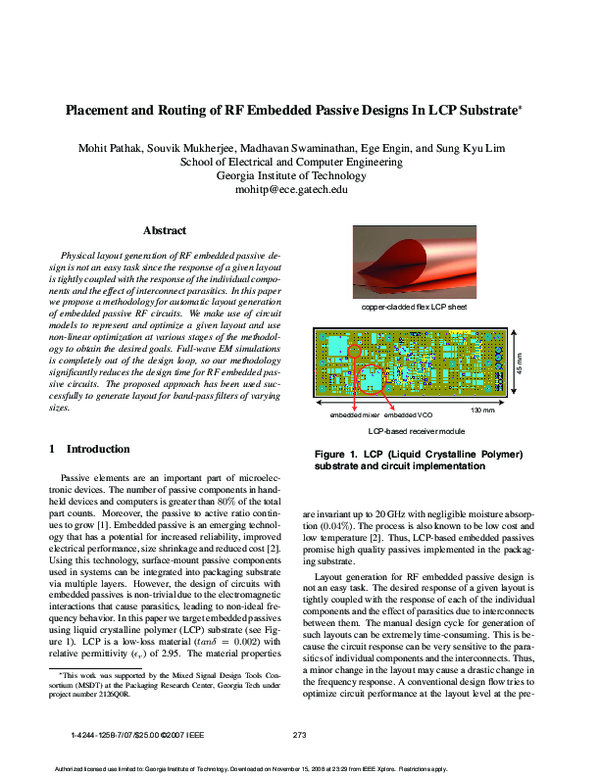 Placement and routing of RF embedded passive designs in LCP substrate