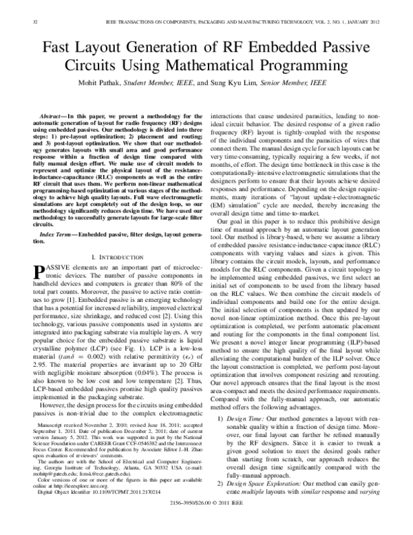 (PDF) Fast Layout Generation of RF Embedded Passive Circuits Using Mathematical Programming