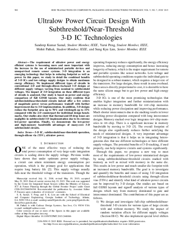 (PDF) Ultralow Power Circuit Design With Subthreshold/Near-Threshold 3 ...