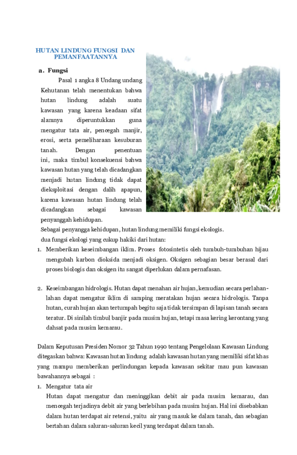 (PDF) HUTAN LINDUNG FUNGSI DAN PEMANFAATANNYA
