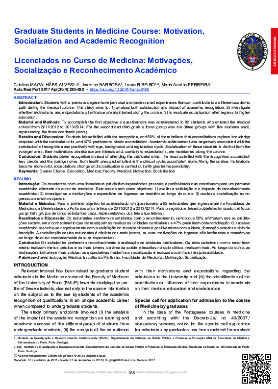 (PDF) [Graduate Students in Medicine Course: Motivation, Socialization and Academic Recognition]