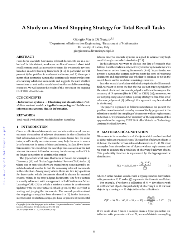 (PDF) A Study on a Mixed Stopping Strategy for Total Recall Tasks