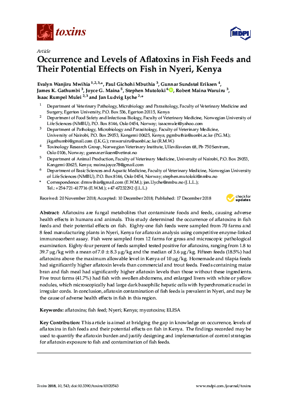 (PDF) Aflatoxins in Fish Feeds: Impact in Kenya