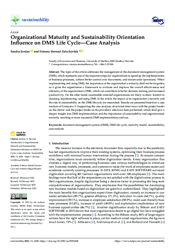 (PDF) Organizational Maturity and Sustainability Orientation Influence ...