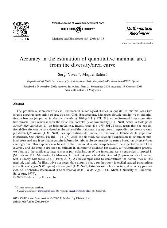 (PDF) Estimating Minimal Area from Diversity Curves