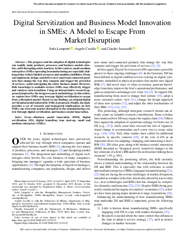 (PDF) Digital Servitization and Business Model Innovation in SMEs: A ...