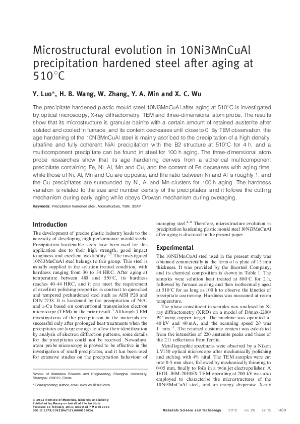 Pdf Microstructural Evolution In 10ni3mncual Precipitation Hardened