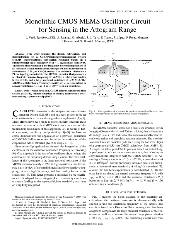 (PDF) Monolithic CMOS MEMS Oscillator Circuit for Sensing in the Attogram Range