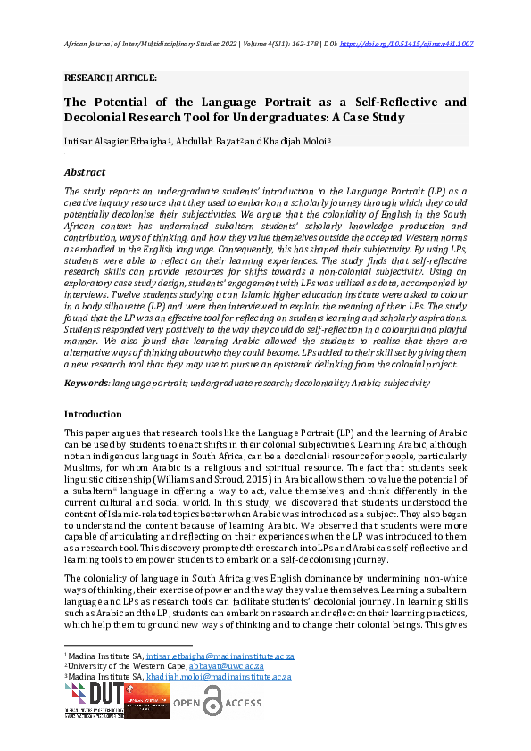 (PDF) The Potential of the Language Portrait as a Self-Reflective and ...