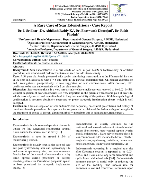 (PDF) A Rare Case of Scar Edometriosis - Case Report