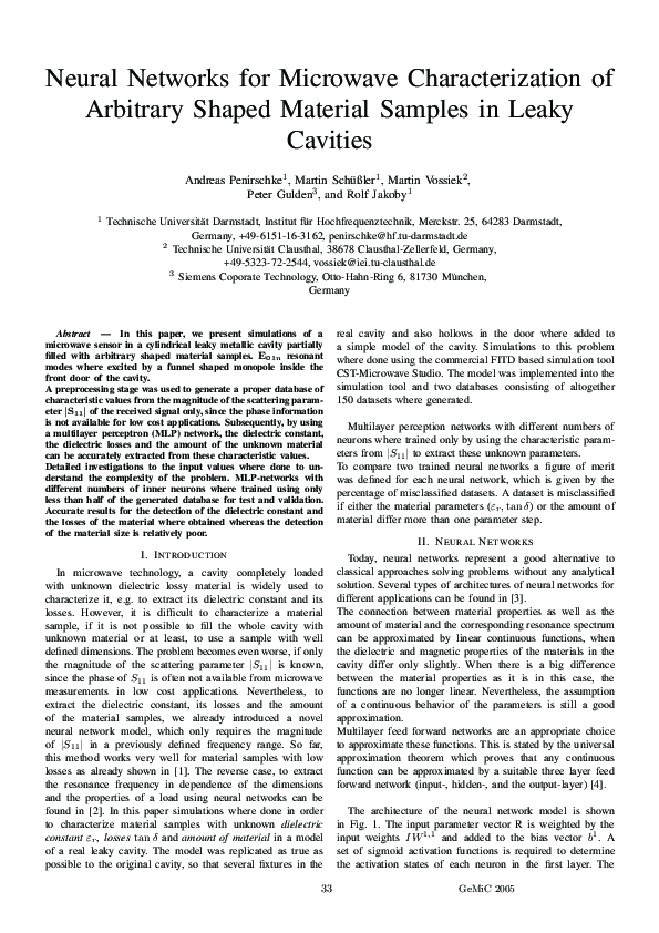 (PDF) Neural networks for microwave characterization of material ...