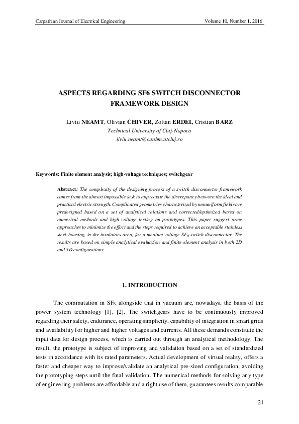 (PDF) Aspects Regarding SF6 Switch Disconnector Framework Design