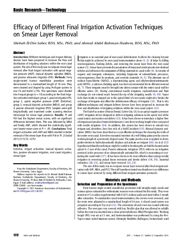 (PDF) Efficacy of Different Final Irrigation Activation Techniques on Smear Layer Removal ...