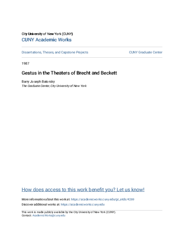 (PDF) Gestus in the Theaters of Brecht and Beckett