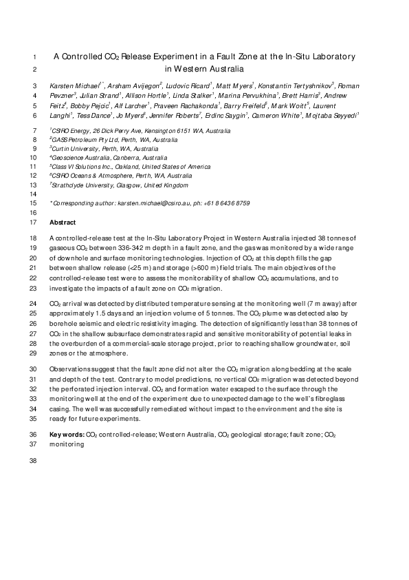 (PDF) A controlled CO2 release experiment in a fault zone at the In-Situ Laboratory in Western ...
