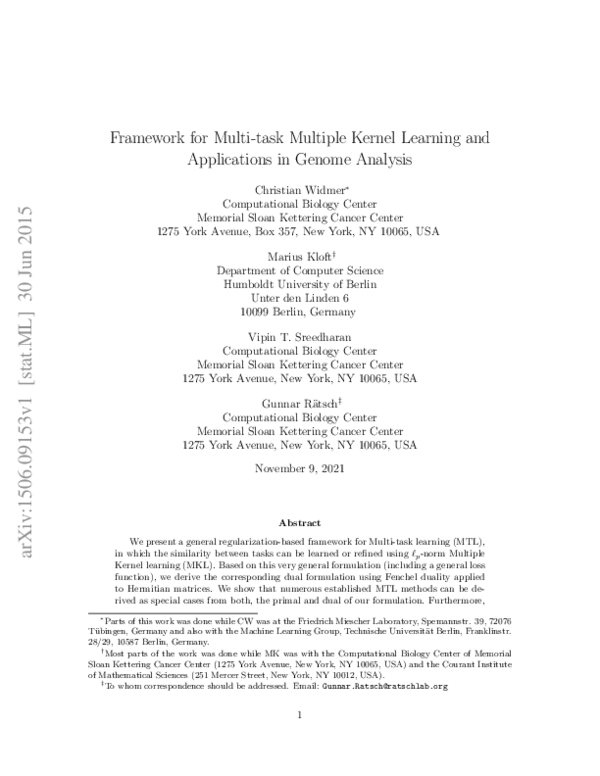 (PDF) Framework for Multi-task Multiple Kernel Learning and Applications in Genome Analysis