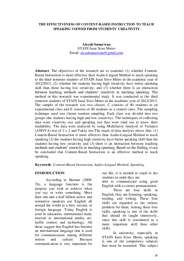 (PDF) The Effectiveness of Content-Based Instruction to Teach Writing ...