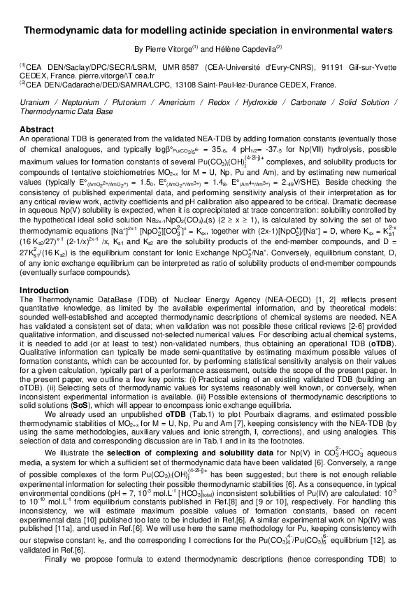 (PDF) Thermodynamic Data Base