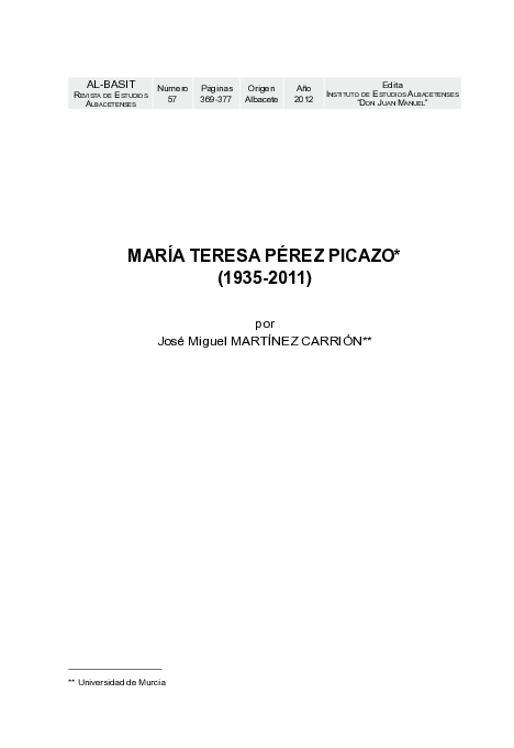 (PDF) María Teresa Pérez Picazo (1935-2011)