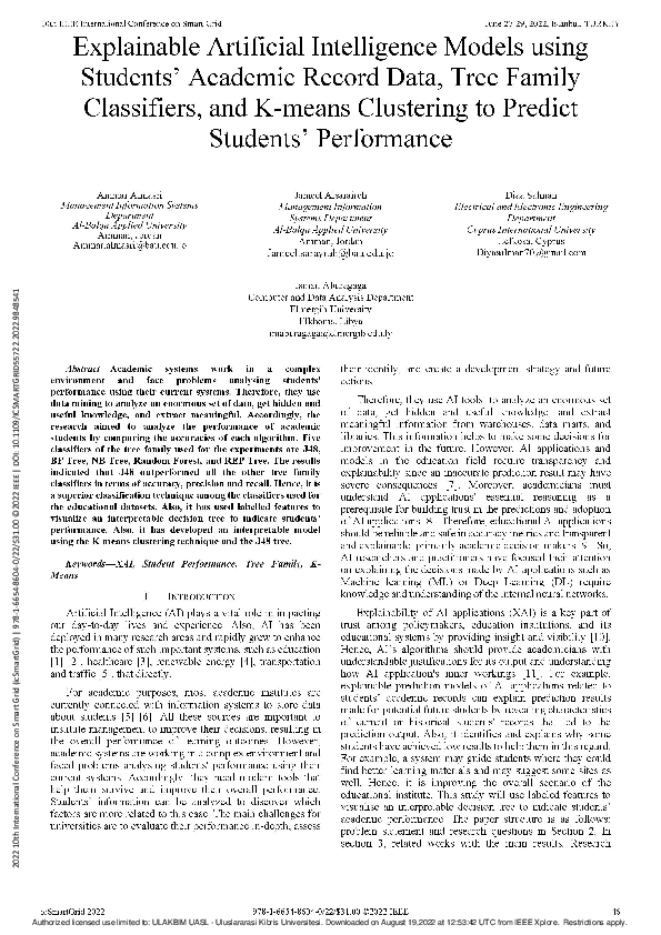 (PDF) Explainable Artificial Intelligence Models using Students' Academic Record Data, Tree ...