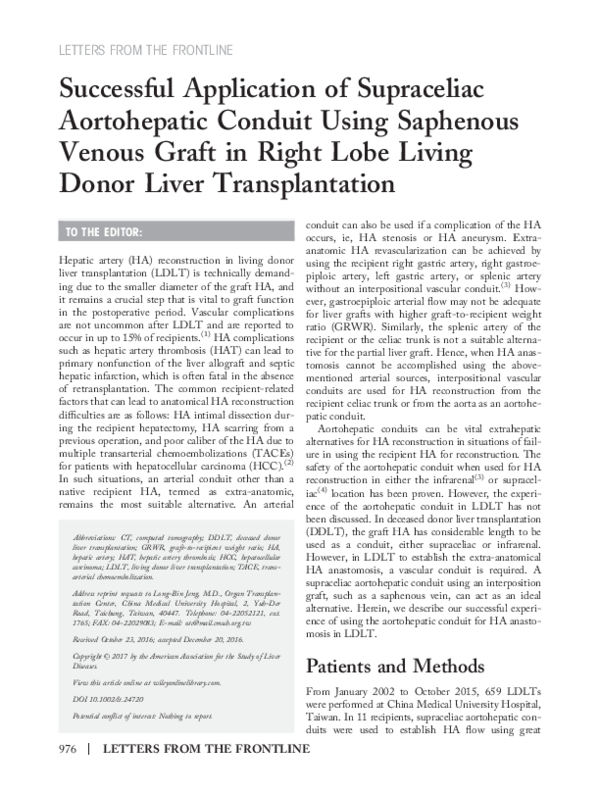 (PDF) Successful application of supraceliac aortohepatic conduit using ...