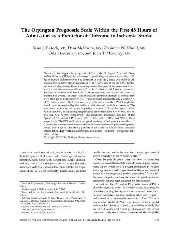 (PDF) The orpington prognostic scale within the first 48 hours of ...
