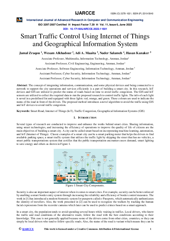 (PDF) Smart Traffic Control Using Internet of Things and Geographical ...