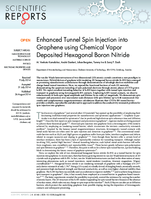 (PDF) Enhanced Tunnel Spin Injection into Graphene using Chemical Vapor Deposited Hexagonal ...