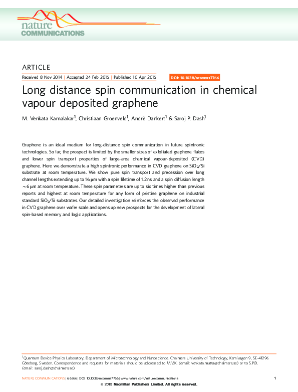(PDF) Long distance spin communication in chemical vapour deposited ...