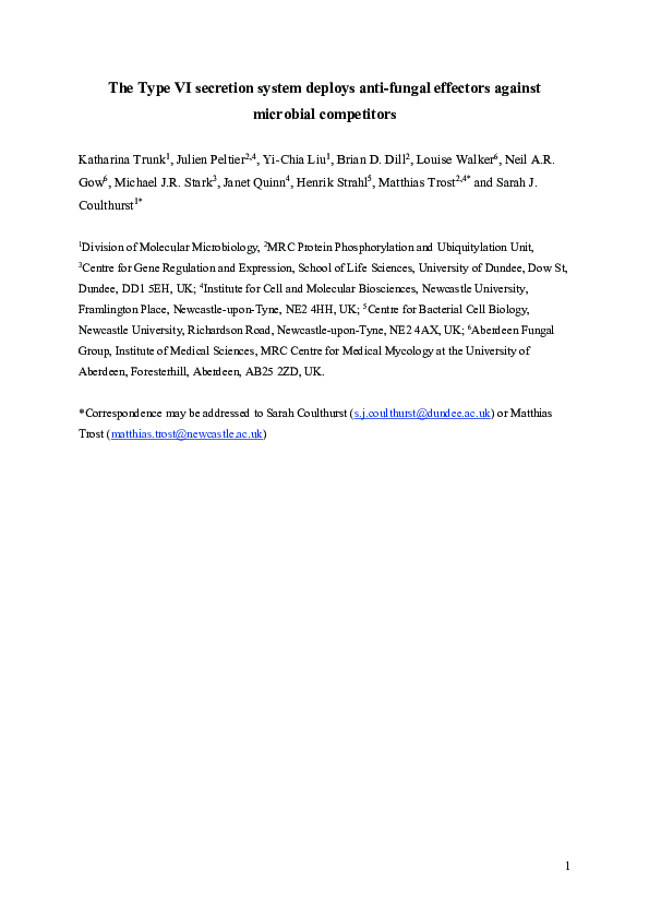 (PDF) The type VI secretion system deploys antifungal effectors against ...