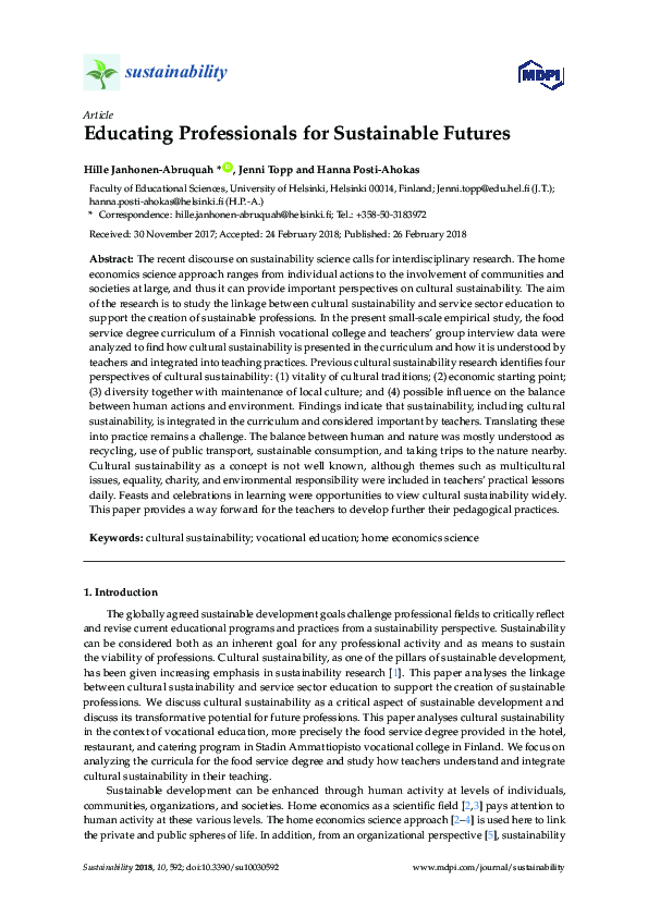 (PDF) Educating Professionals for Sustainable Futures