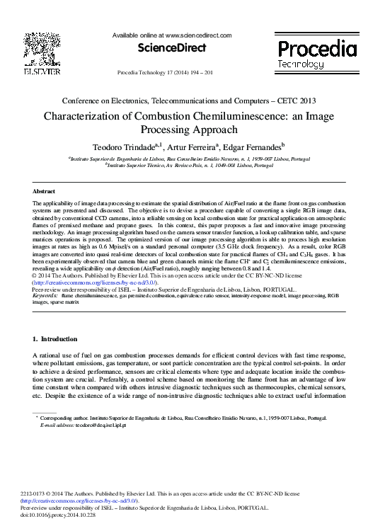 (PDF) Characterization of Combustion Chemiluminescence: An Image Processing Approach | Teodoro ...